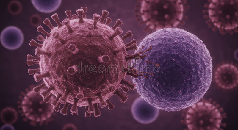 Microscopic 3D Render of a Coronavirus Attacking a Human Cell, Viral ...