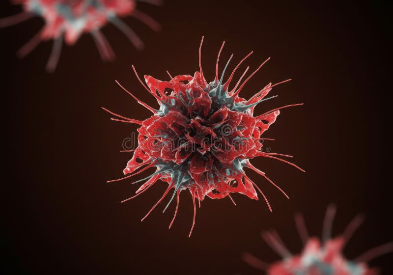 Microscopic 3D Render of Red and Blue Virus Cell Stock Illustration ...