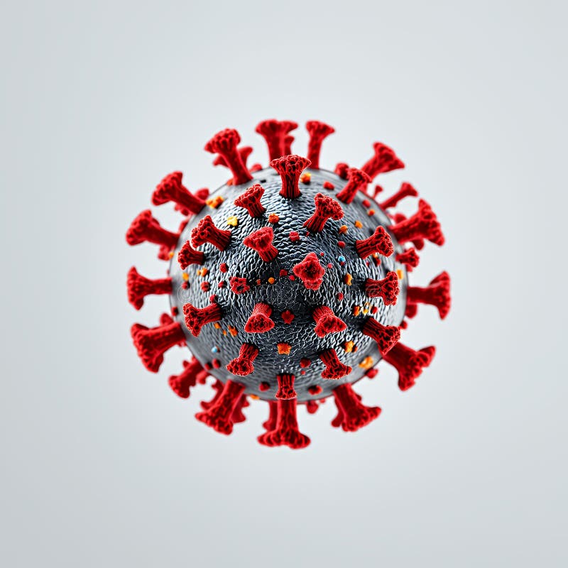 Detailed 3D Render of Coronavirus: Dark Gray and Red Spiked Structure ...