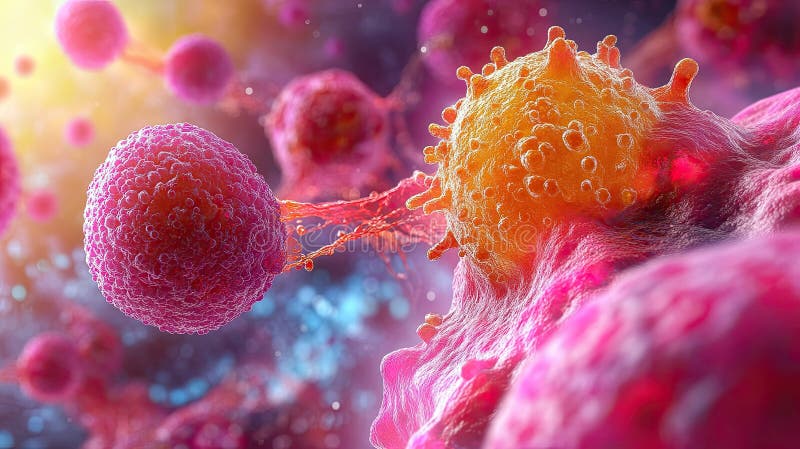 Cellular Interaction: Immune Cell Attacking Cancer Cell Stock Photo ...