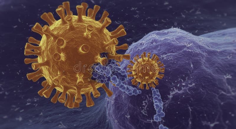 Microscopic 3d Rendering Virus Attacking Cell Medical Illustration ...