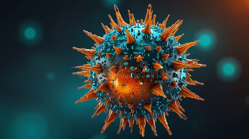 Microscopic 3d Rendering of a Virus with Orange Spikes Stock ...