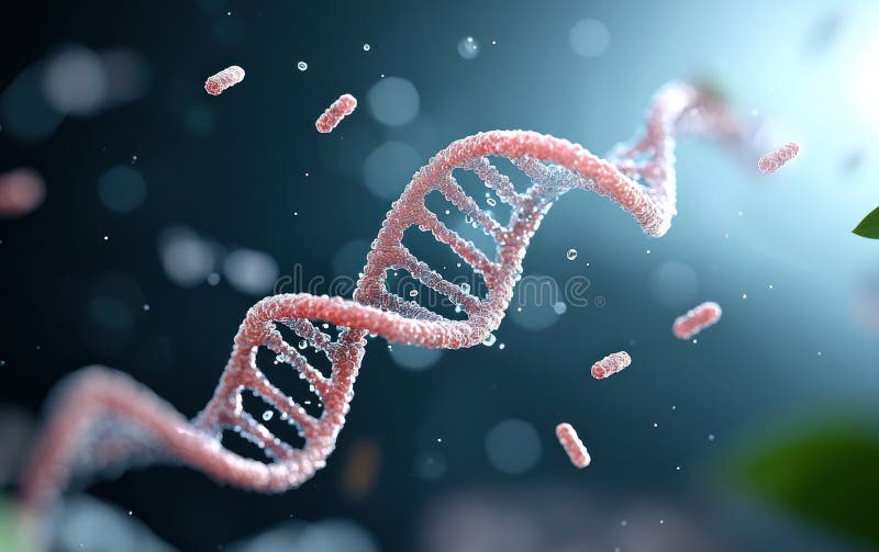 Microscopic DNA Helix with Particles Pink and White Molecular Structure ...