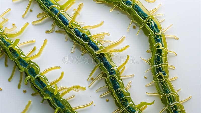 Microscopic Filamentous Algae Chain Viewed Laterally with Cell Walls ...