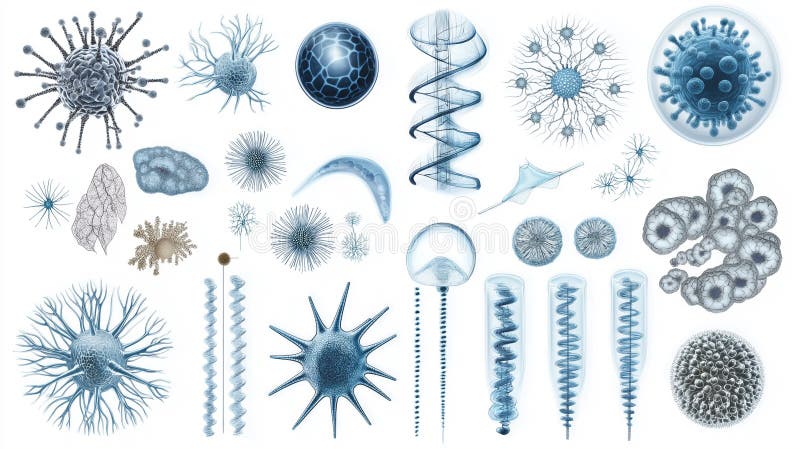 Microscopic Germs and Bacteria in Various Shapes and Sizes Stock ...