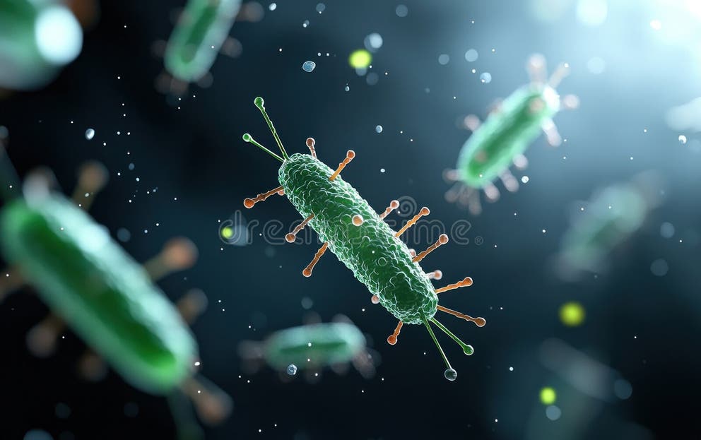 Microscopic Green Rod Bacteria 3D Rendering Stock Illustration ...