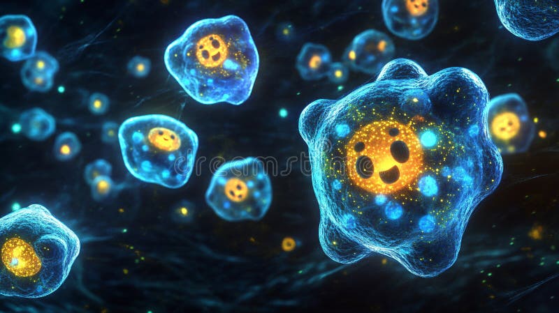Microscopic Happy Cells Glowing Abstract Background High Quality Image ...