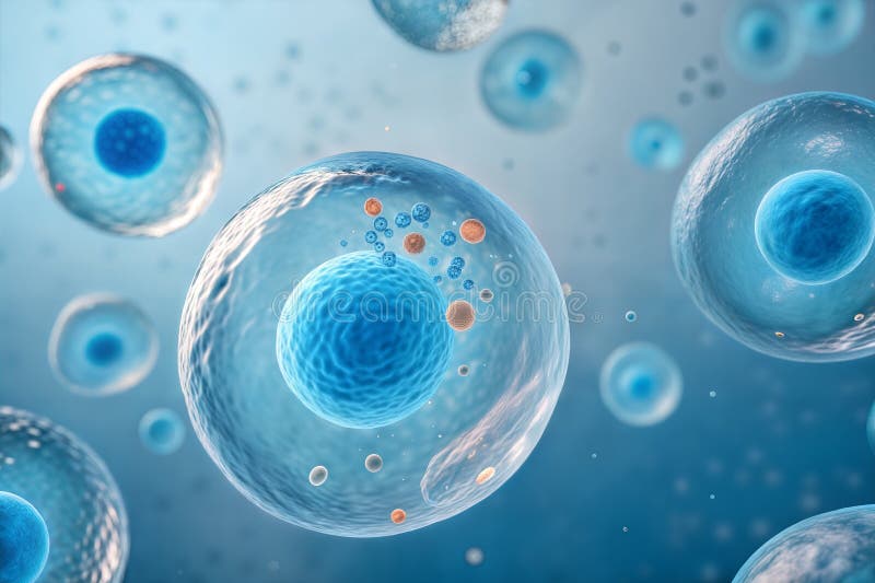 Microscopic Human Cell Structure with Blue Nucleus on Soft Blue ...