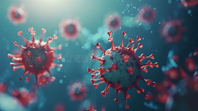 A Microscopic Illustration of Viruses Floating in a Blue Liquid Stock ...