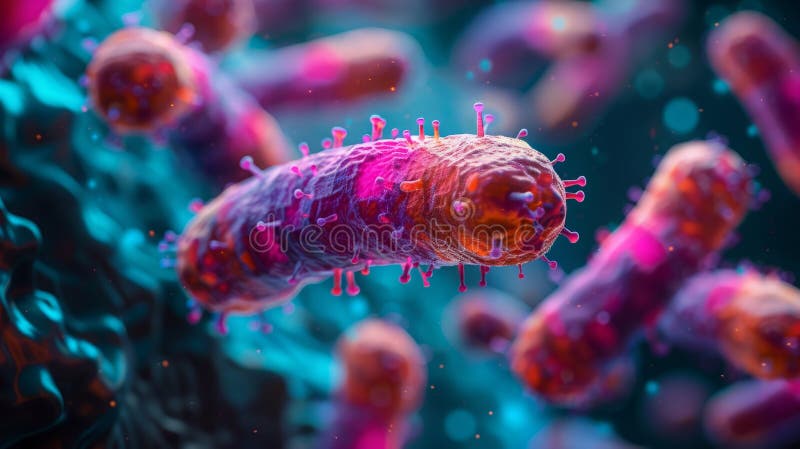 Microscopic Image of Bacteria with Spikes and a Blue Background Stock ...