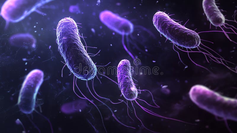 A Microscopic Image of Bacteria Swimming through a Fluid, with Their ...