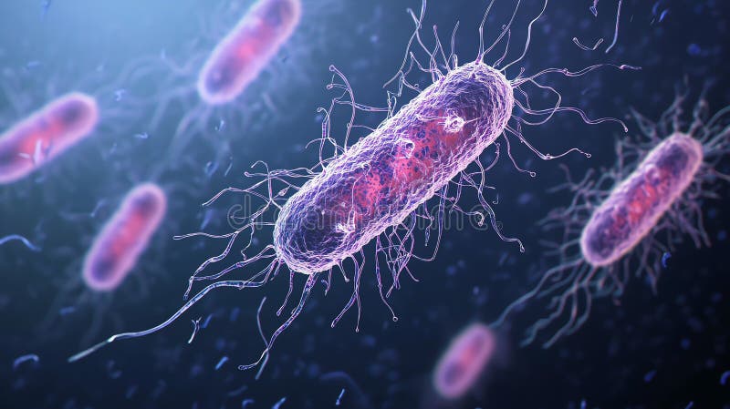 A Microscopic Image of Bacteria Swimming through a Fluid, with Their ...