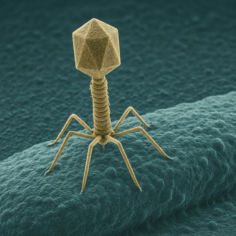 Microscopic Image of a Bacteriophage on Host Cell Stock Illustration ...