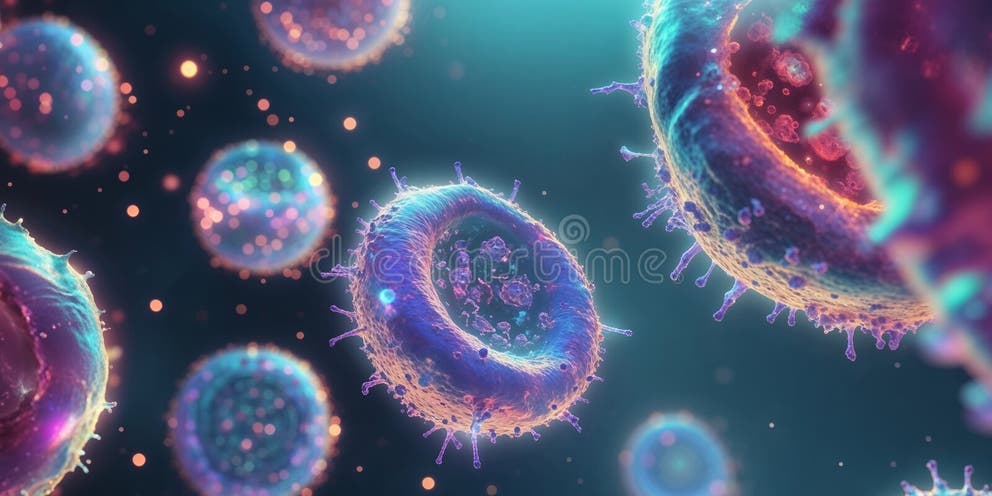 Microscopic Image of Biological Cells Glowing. Stock Photo - Image of ...