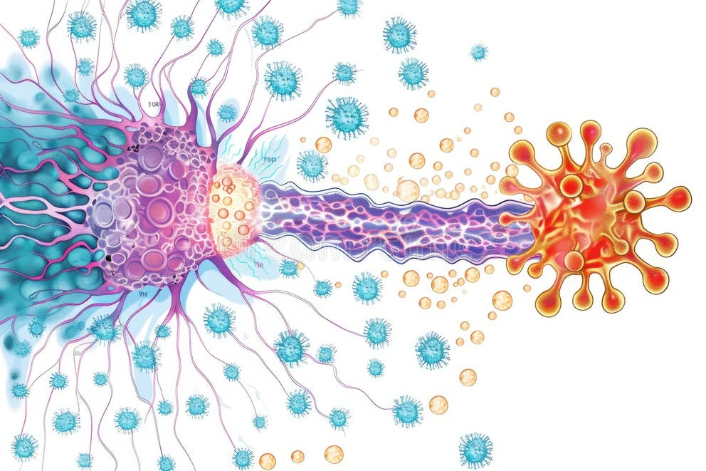 Microscopic Image of a Cell Being Invaded by a Virus Stock Photo ...