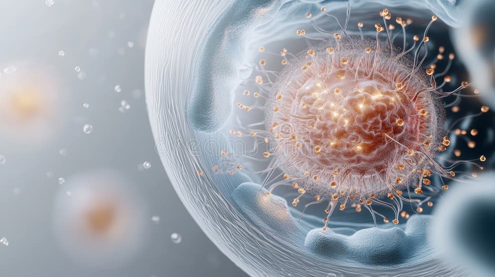 A Microscopic Image of a Cell with a Nucleus and Intricate Internal ...