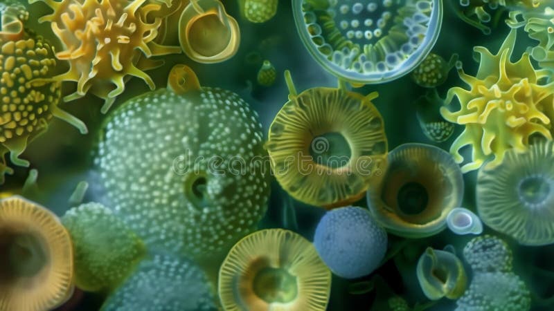 A Microscopic Image of a Group of Pollen Grains Each with Unique and ...