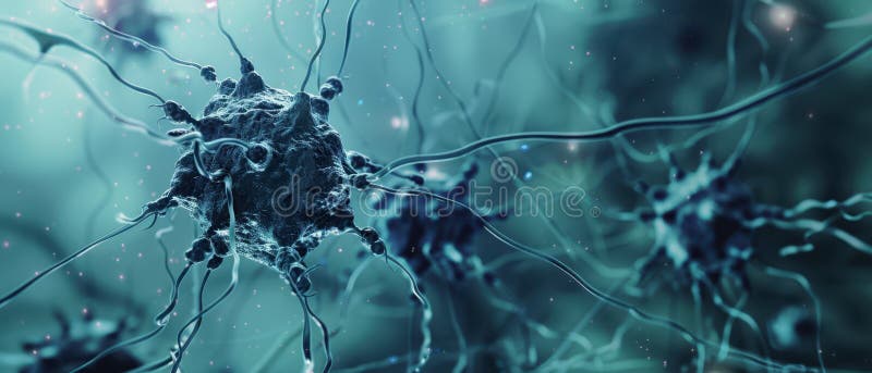 Close-Up Microscopic View of a Neuron Cell with Interconnected Axons ...