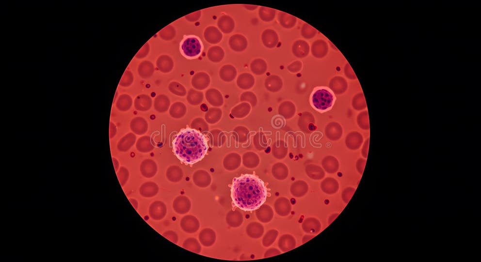 Microscopic View of Blood Sample Showing Lymphocytes and Red Blood ...
