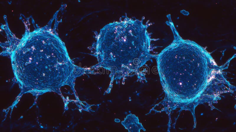 Microscopic Image Showing Three Blue Cancer Cells Stock Illustration ...