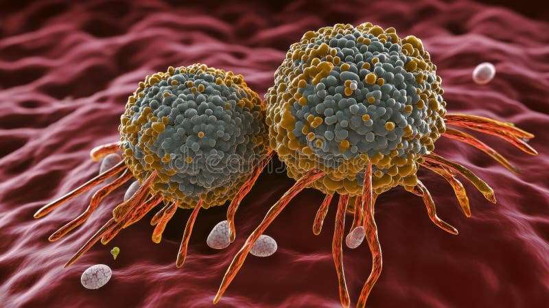 Microscopic Image Showing Two Cancer Cells Dividing Stock Illustration ...