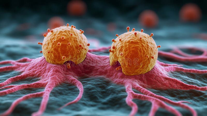 Microscopic Image Showing Two Cancer Cells Dividing Stock Illustration ...