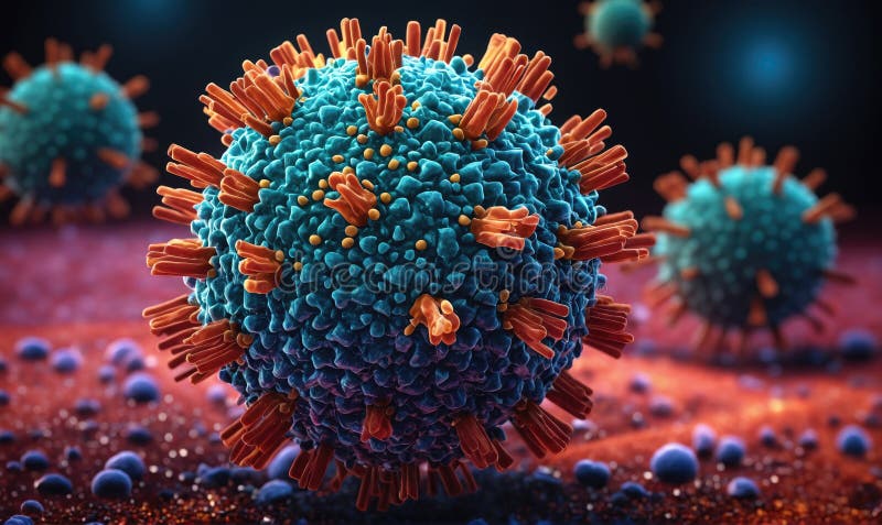 A Microscopic Image of a Virus, Featuring a Blue and Orange Color ...