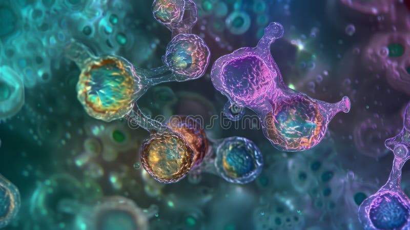 Microscopic Imagery of Stem Cells Under High Magnification, Colored ...