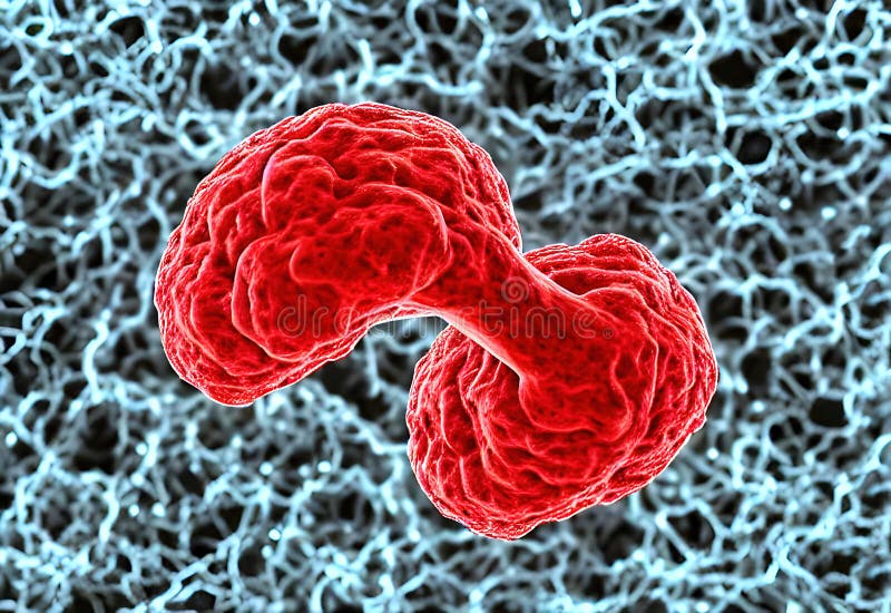 Microscopic Images of Connected Tumorous Cell Structure 3D Illustration ...