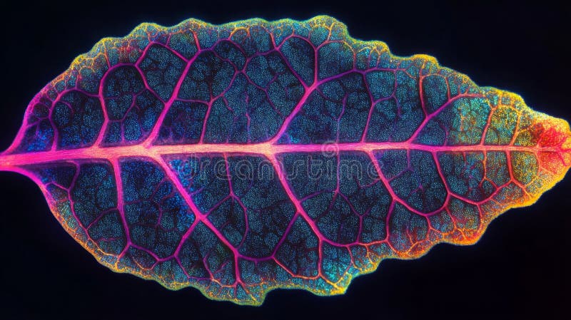 Microscopic Leaf Veins Illuminated in Vibrant Colors Stock Illustration ...