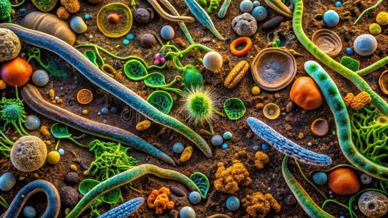 Microscopic Life Forms in a Vibrant Ecosystem Displaying Diverse Shapes ...