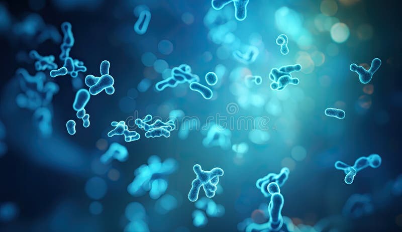 Microscopic Lllustration of Rod-Shaped Bacteria on Teal Background for ...