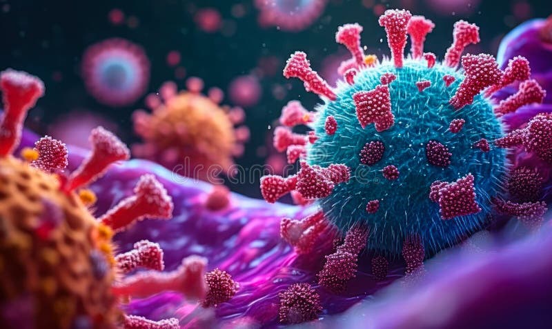 Microscopic Magnification Revealing Bacteria and Virus Cells, a ...