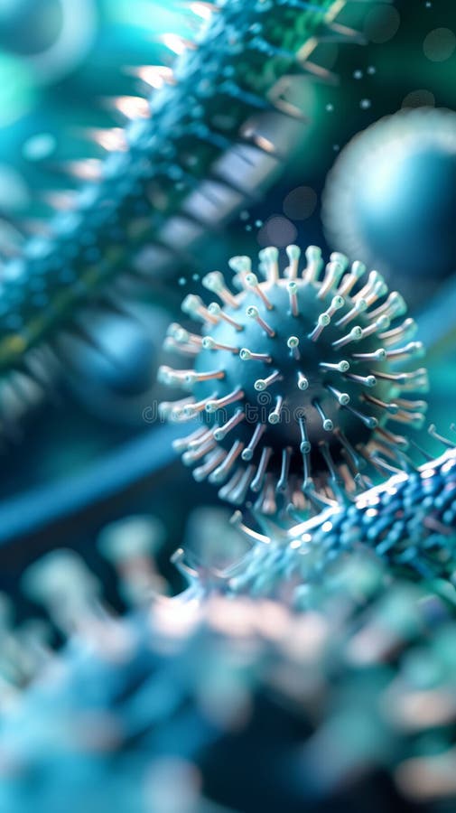 Microscopic Marvel: a Stylized Virus in Vibrant Blue and Green Stock ...