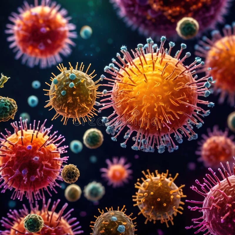 Microscopic Medical Scientific Illustration of Bacteria Virus and Other ...