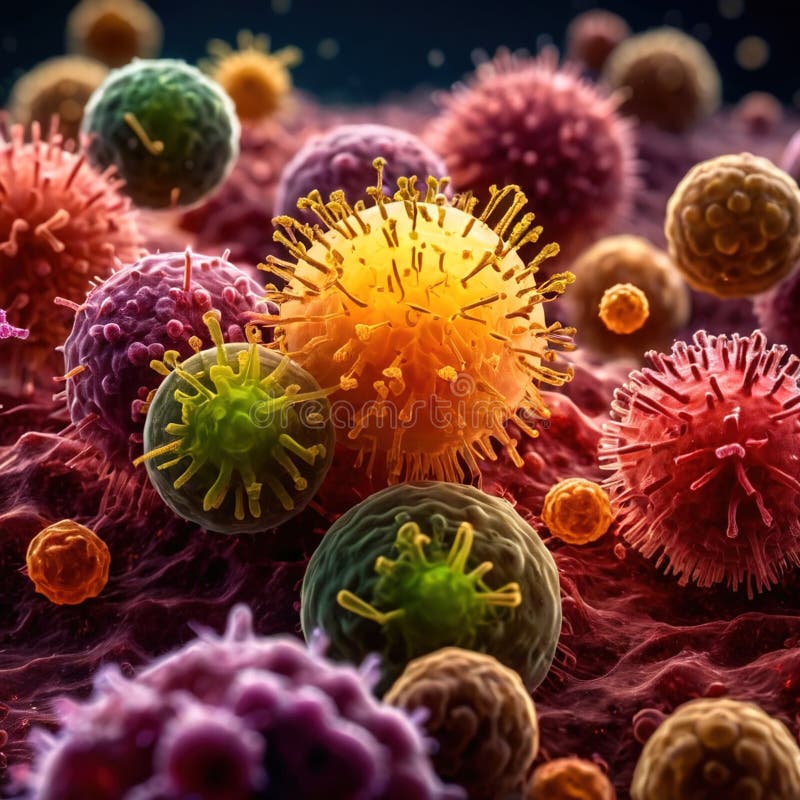 Microscopic Medical Scientific Illustration of Bacteria Virus and Other ...