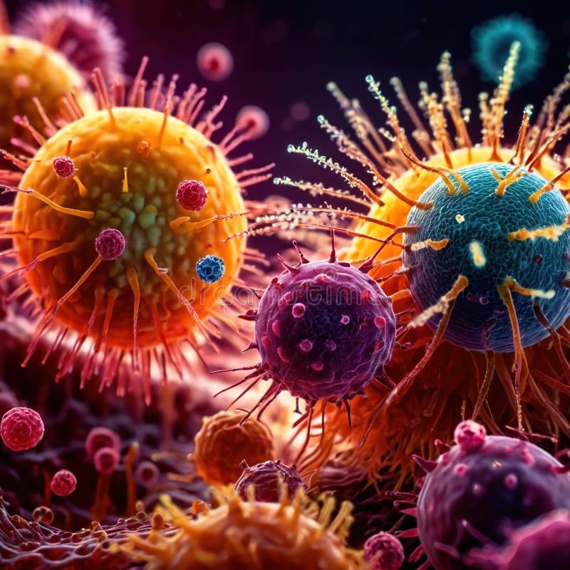 Microscopic Medical Scientific Illustration of Bacteria Virus and Other ...