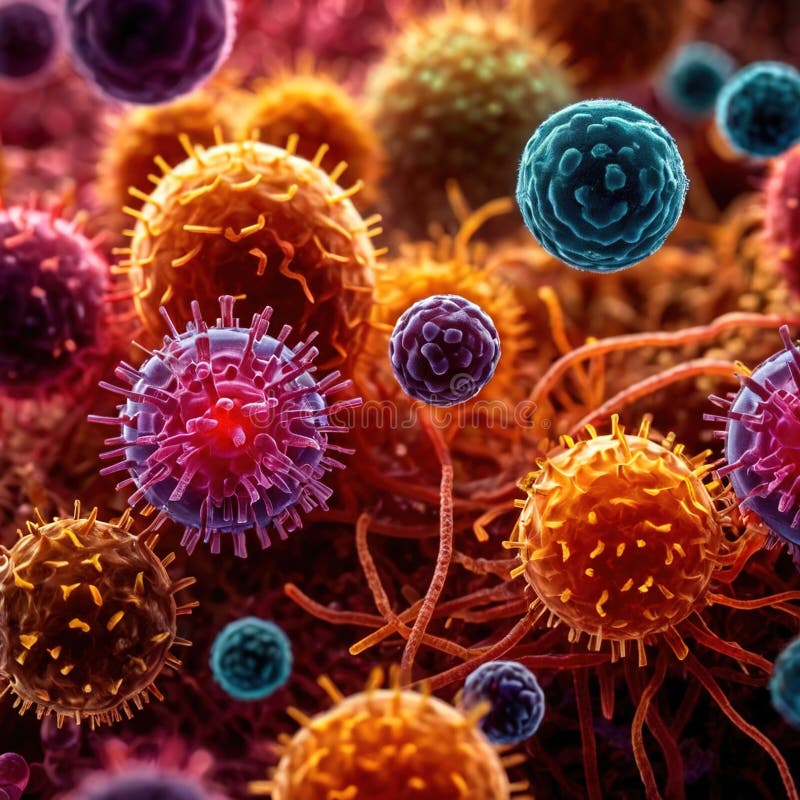 Microscopic Medical Scientific Illustration of Bacteria Virus and Other ...