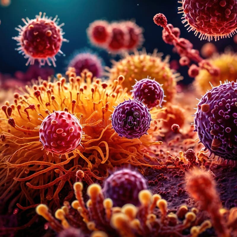 Microscopic Medical Scientific Illustration of Bacteria Virus and Other ...