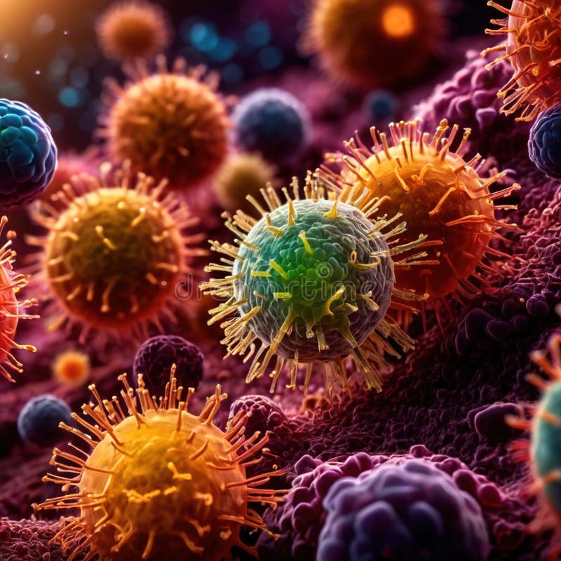 Microscopic Medical Scientific Illustration of Bacteria Virus and Other ...