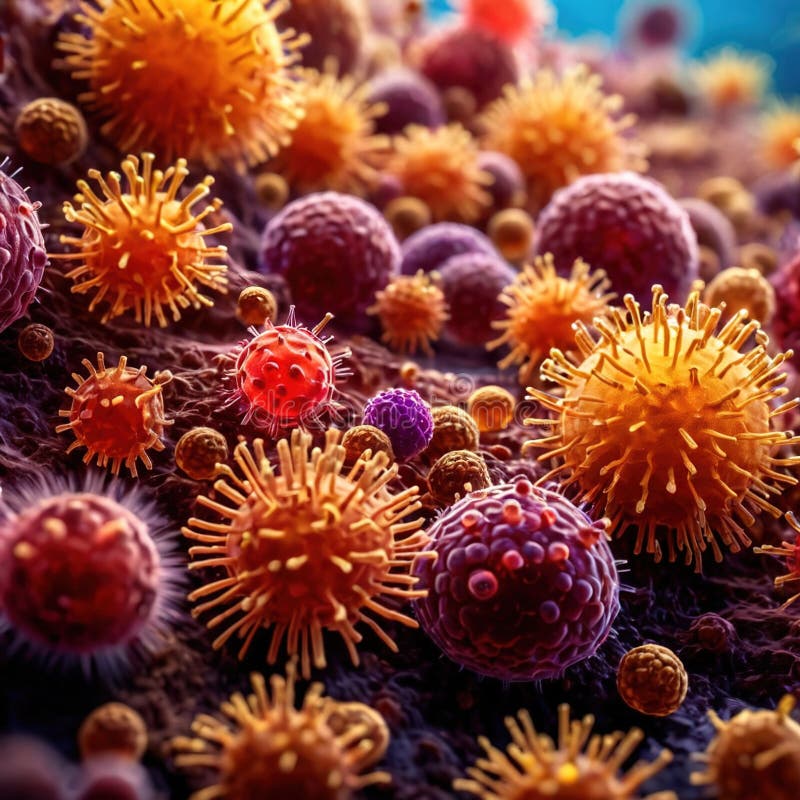 Microscopic Medical Scientific Illustration of Bacteria Virus and Other ...