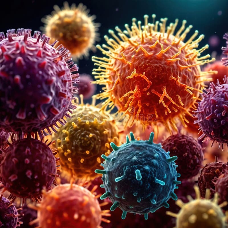 Microscopic Medical Scientific Illustration of Bacteria Virus and Other ...