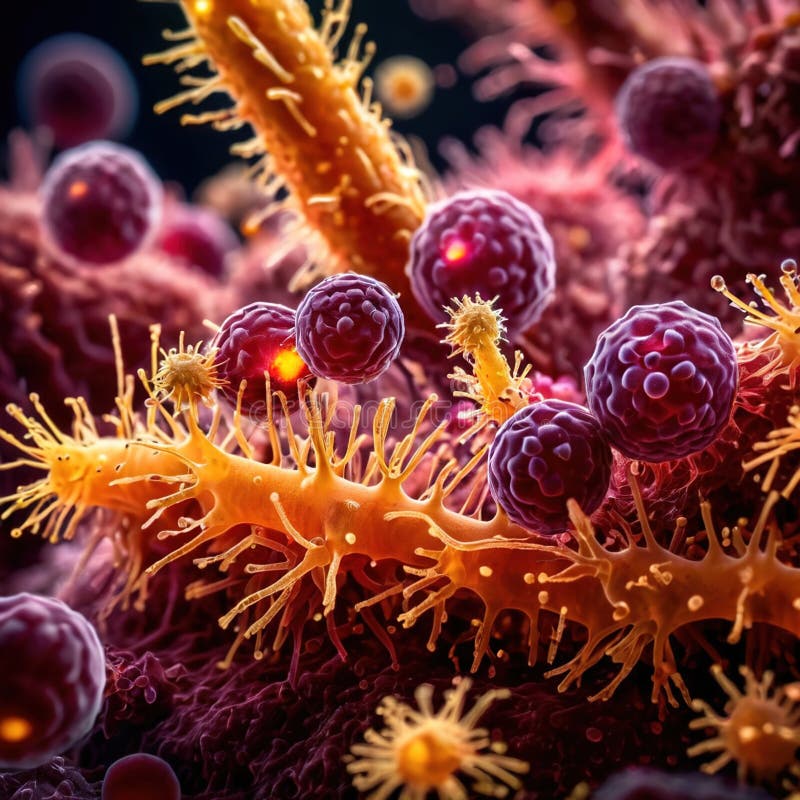 Microscopic Medical Scientific Illustration of Bacteria Virus and Other ...