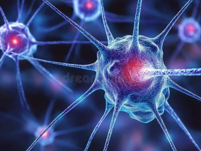 Microscopic Neural Connection with Glowing Synapses and Bright Axon ...