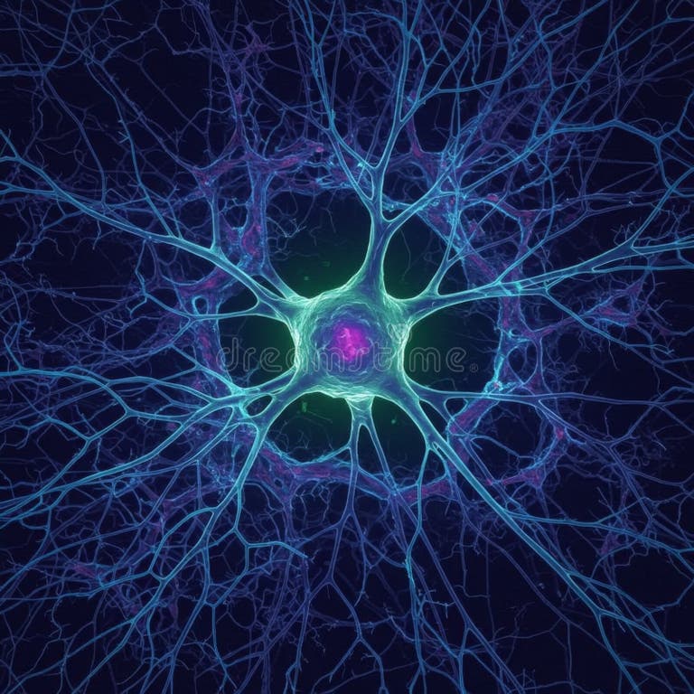 Microscopic Neural Network Visualization: Glowing Blue and Purple ...