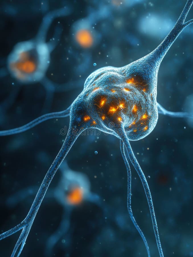 Microscopic Neuron Cell Detailed Structure Bright Glowing Synapses ...