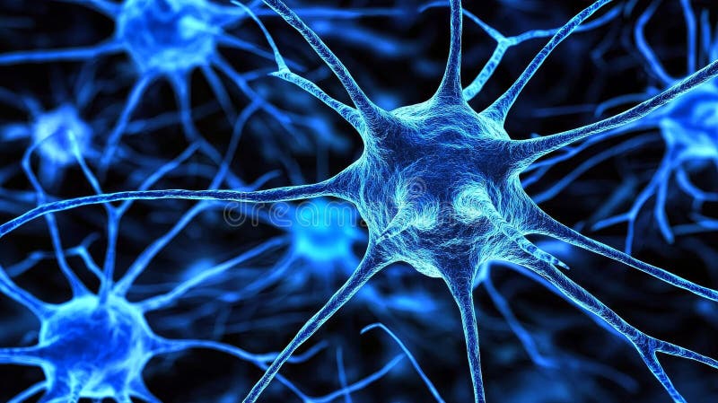 Microscopic Neuron Network Blue Glowing 3D Render, Neural System, Brain ...