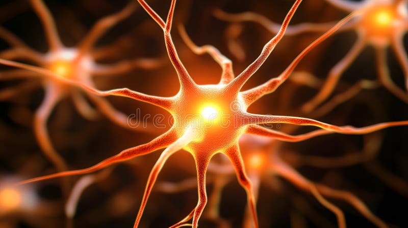 Microscopic Neuron Network Glowing Bright Orange Good Resolution Stock ...