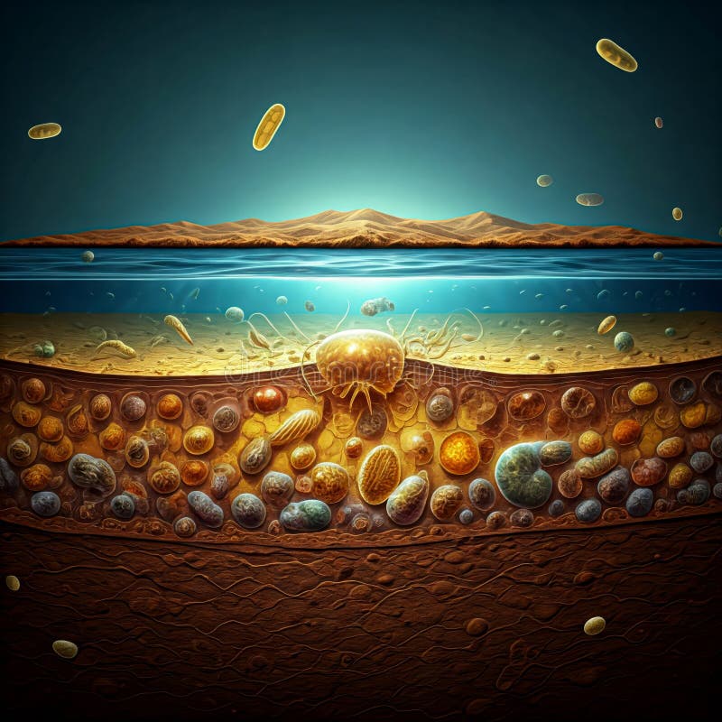 Microscopic Ocean Life Cross-section with Bacteria in Sediment Layers ...