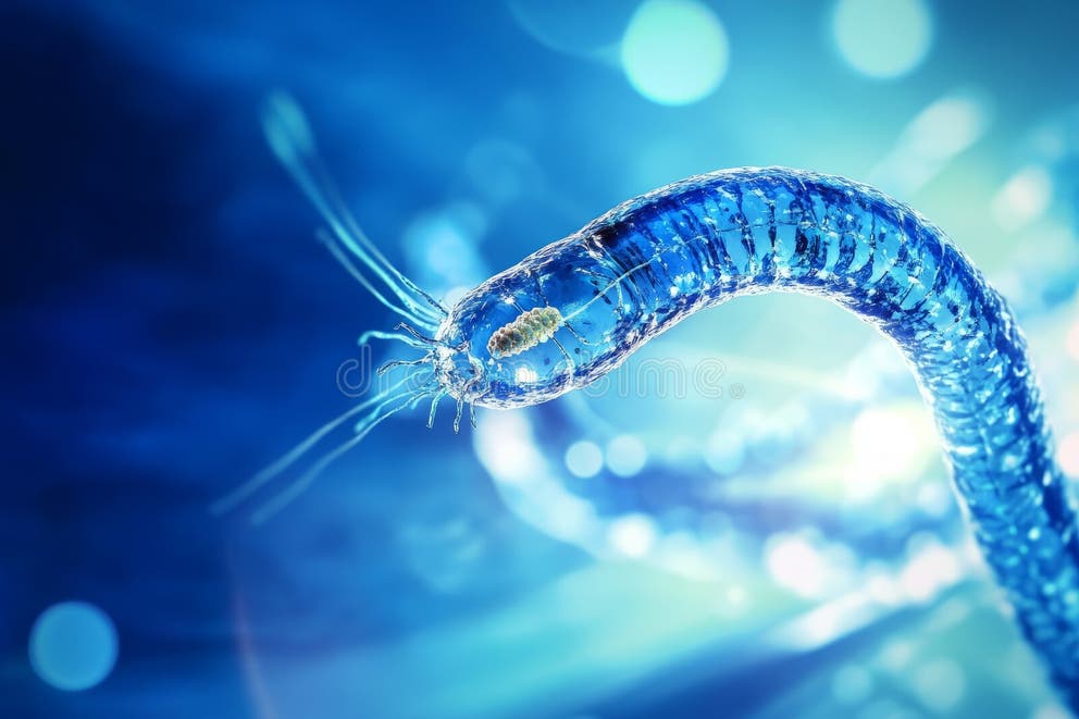 A Microscopic Parasite Illuminated Under a Microscope Slide with a Blue ...